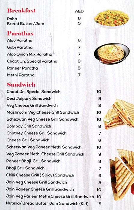 Menu of Chaat Junction, Madinat Zayed, Abu Dhabi