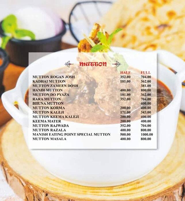Menu of Manish Eating Point, Gomti Nagar, Lucknow
