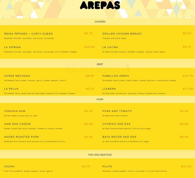 Arepa Cafe Menu, Menu for Arepa Cafe, Fashion District, Toronto ...