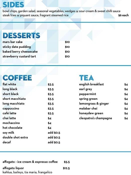 Menu at Steeples restaurant, Mornington