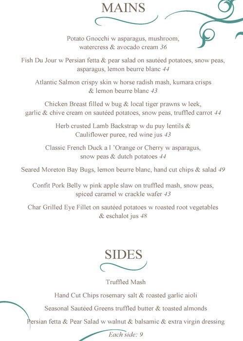 Menu at Allure on Currumbin Restaurant, Currumbin