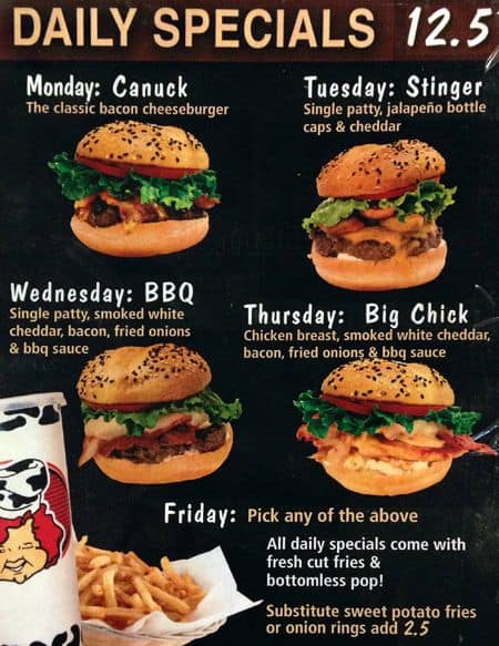 Menu at Vera's Burger Shack restaurant, North Vancouver