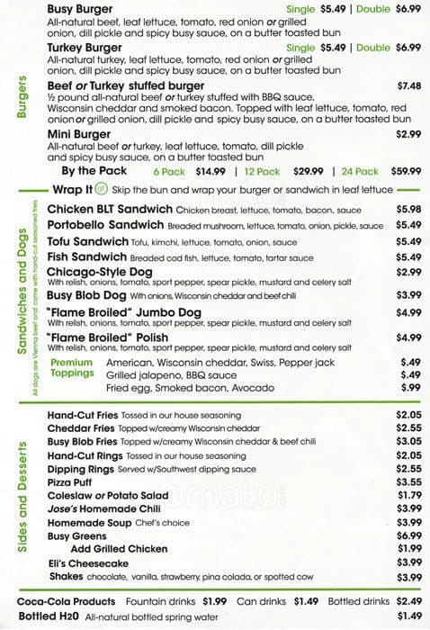 Chicago's Busy Burger Menu - Urbanspoon/Zomato