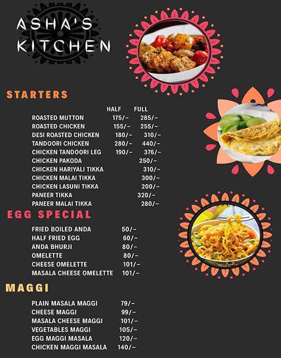 Menu of Asha Kitchen, Safdarjung, New Delhi