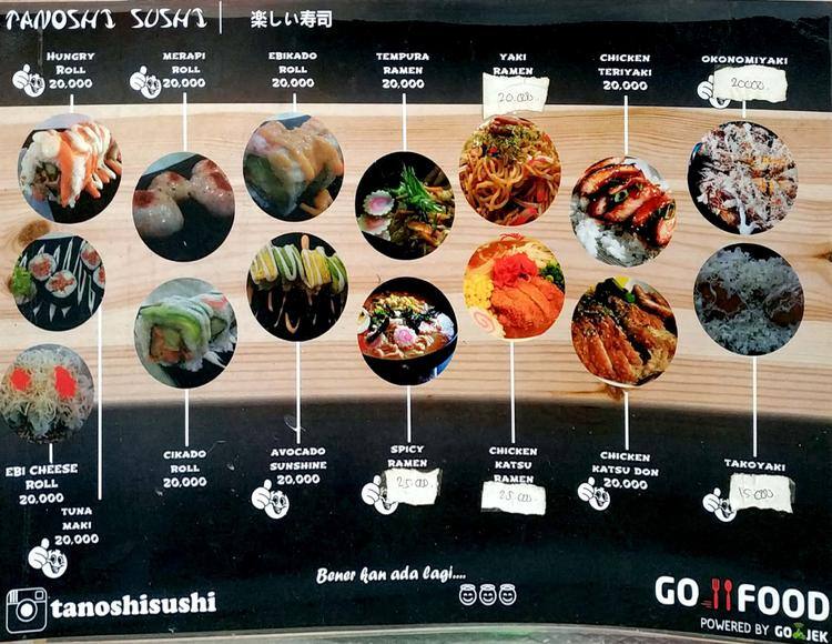 Menu at Tanoshi Sushi restaurant, Jakarta, Jalan Budi Raya No.2B