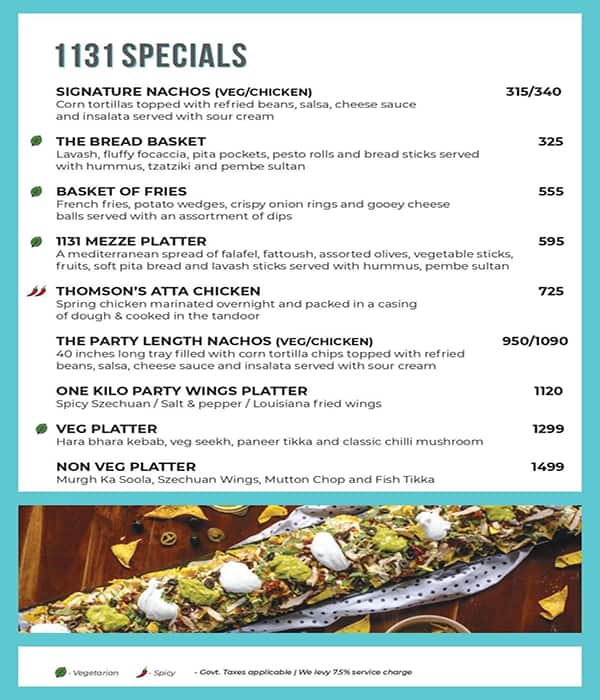 Menu of 1131 Bar + Kitchen By House Of Commons, Indiranagar, Bangalore