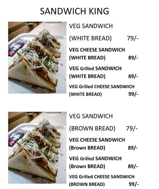 Menu of Sandwich King, Pimple Saudagar, Pune