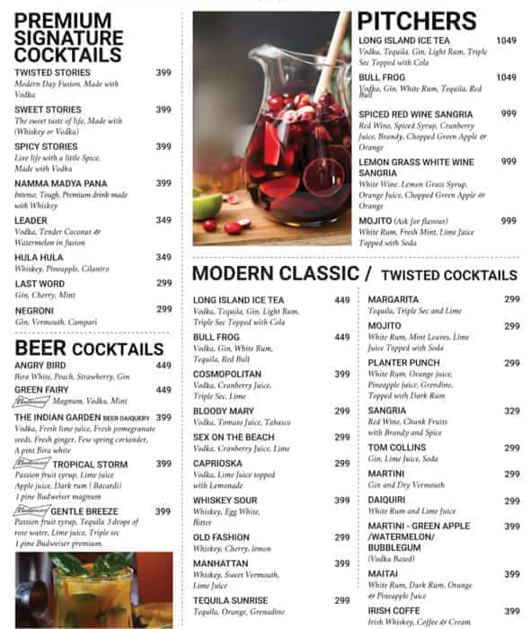 Menu of Stories Bar & Kitchen, Nagarbhavi, Bangalore