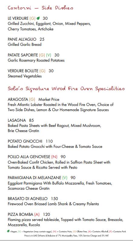 Menu at Solo Dubai fast food, Dubai, Wafi City