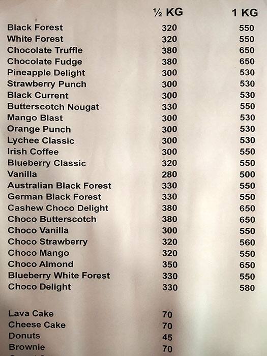 Menu of ND Fresh Cakes, Medavakkam, Chennai