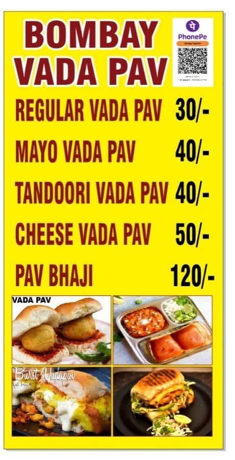 Menu of Bombay Vada Pav & Pav Bhaji, Bindapur, New Delhi