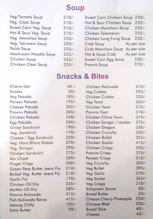 Menu of Sandeep Restaurant & Bar, Mulund West, Mumbai