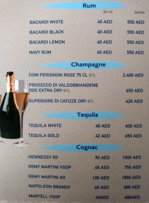 Menu at Marin Al Bateen restaurant, Abu Dhabi
