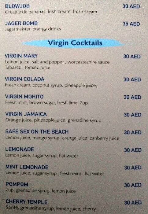 Menu at Marin Al Bateen restaurant, Abu Dhabi