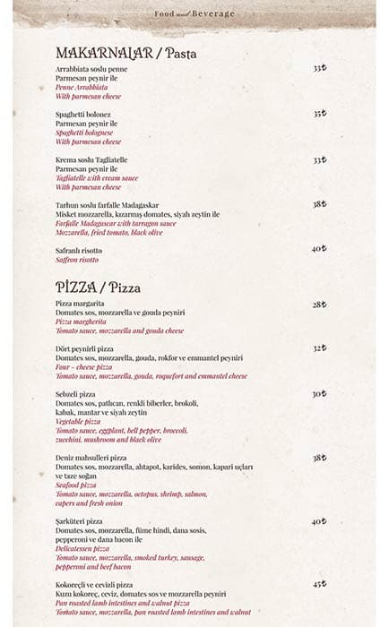 Menu at CVK Park Bosphorus Hotel Istanbul, Istanbul