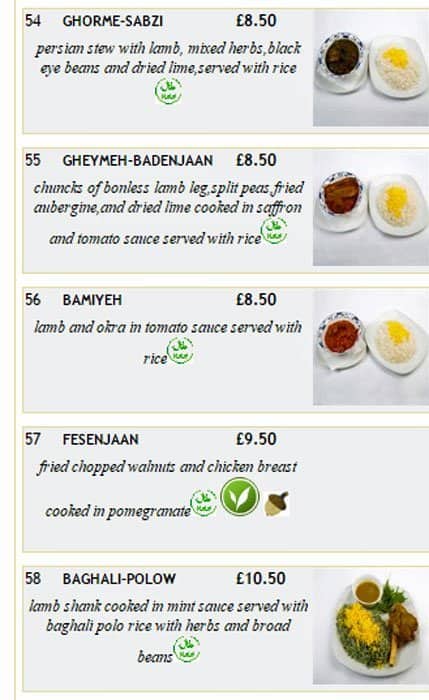 Menu at Molana Persian Restaurant, London, 78 Uxbridge Rd