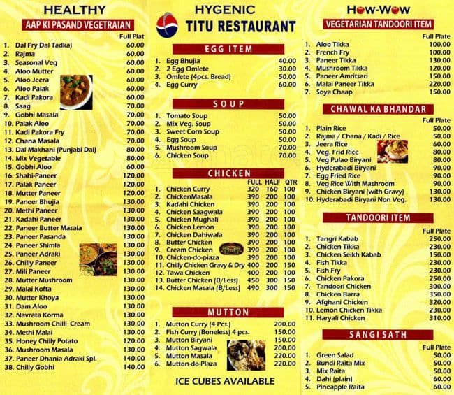 Titu Restaurant Menu, Menu for Titu Restaurant, Lodhi Road, New Delhi ...