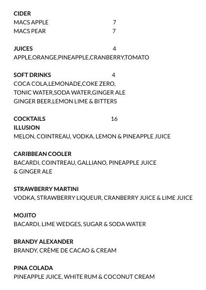 Menu at Chin Wags Restaurant, Clarks Beach