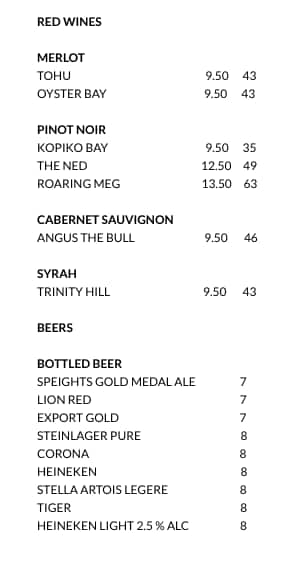 Menu at Chin Wags Restaurant, Clarks Beach