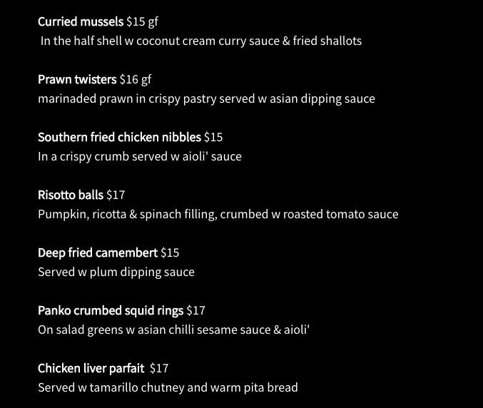 Menu at Chin Wags Restaurant, Clarks Beach