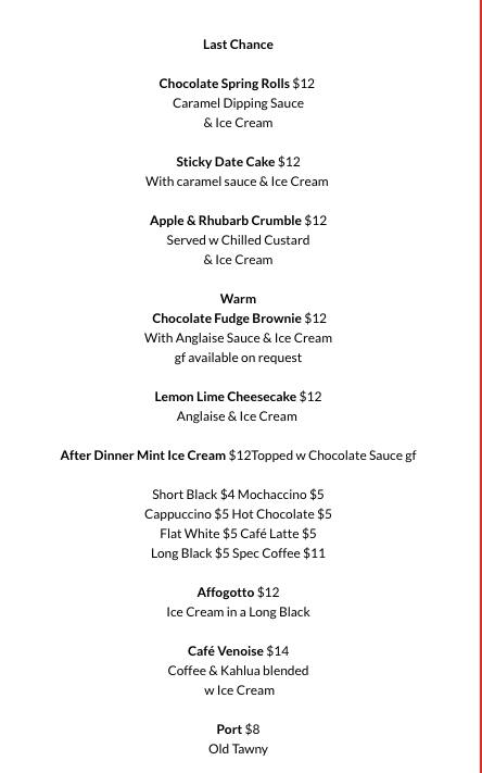 Menu at Chin Wags Restaurant, Clarks Beach