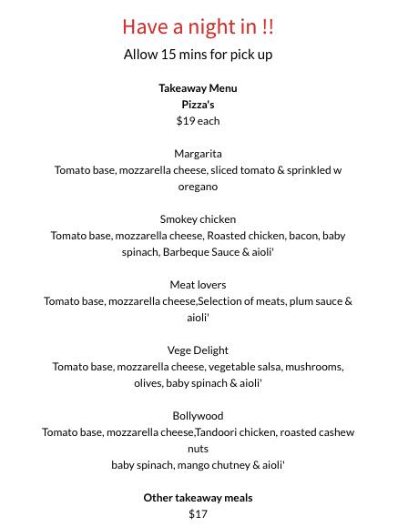 Menu at Chin Wags Restaurant, Clarks Beach