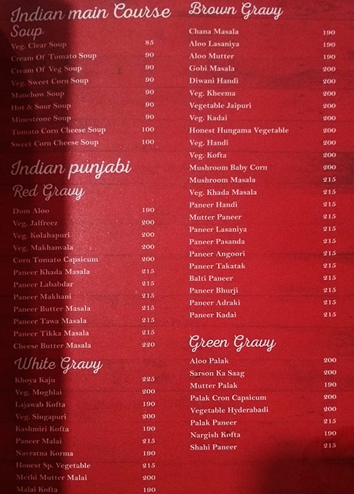 Honest Menu, Menu for Honest, Mani Nagar, Ahmedabad - Zomato