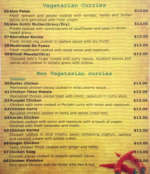 Menu at Daawat Indian Restaurant, Richmond