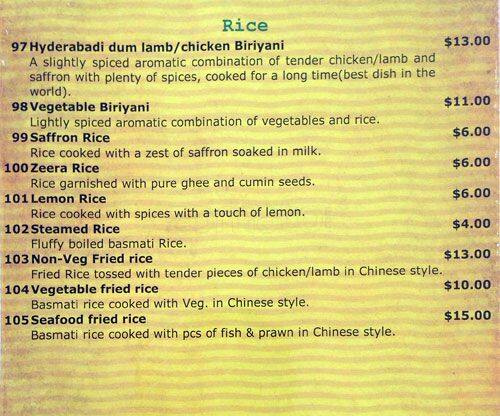 Menu at Daawat Indian Restaurant, Richmond