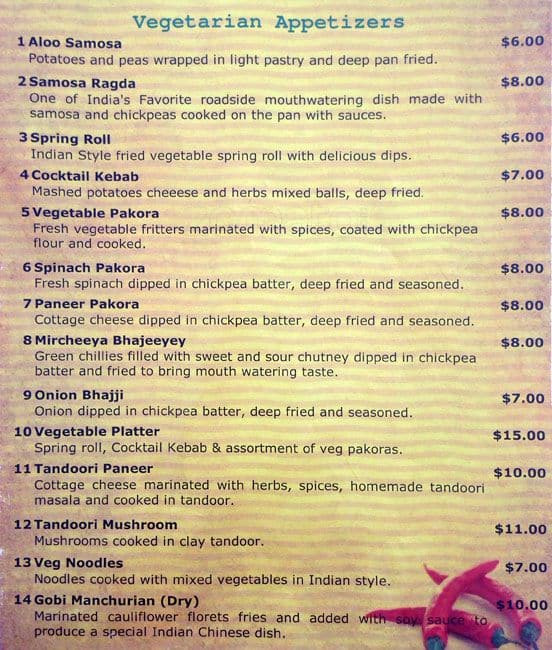 Menu at Daawat Indian Restaurant, Richmond