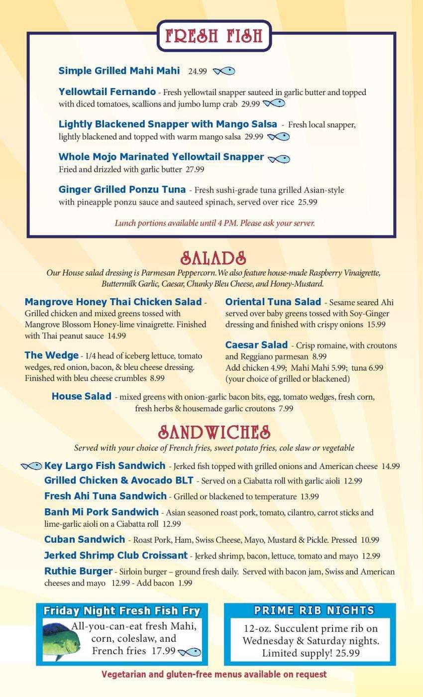 Menu at Sundowners restaurant, Key Largo