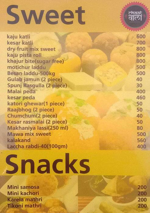 Menu of Chaat Wala, Naranpura, Ahmedabad