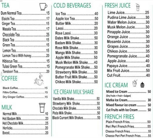 Menu of Mud Cups, Electronic City, Bangalore
