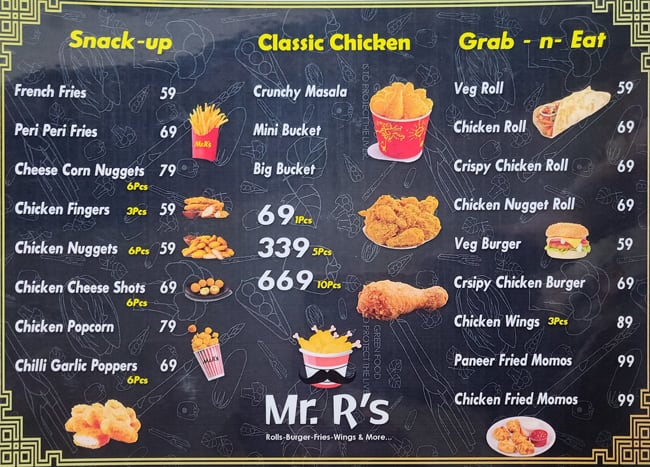 Menu of Mr R's, Uppal, Secunderabad