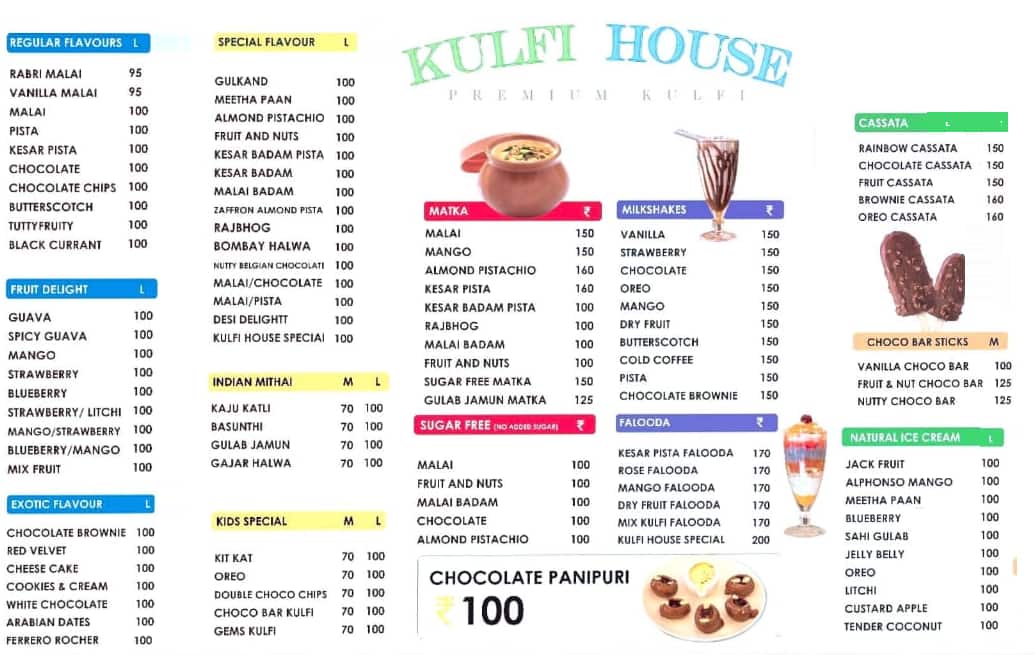 Menu of Kulfi House, Narayanguda, Hyderabad