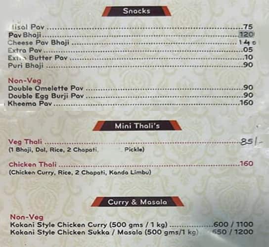 Menu of Mee Ratnagirikar, Bhandup, Mumbai