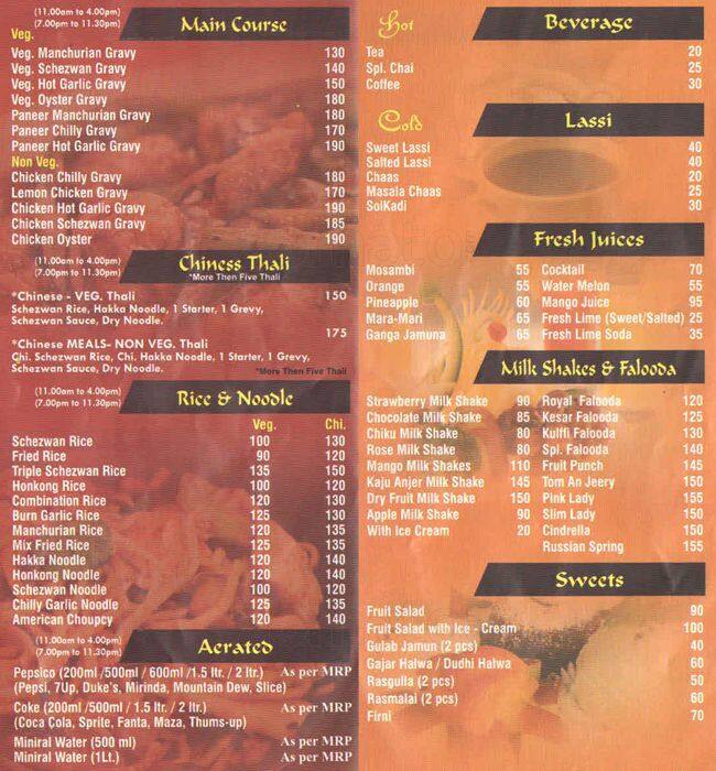 Menu at Hot - House Of Taste, Mumbai, Ramchandra Chawl