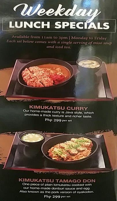 Menu at Kimukatsu restaurant, Mandaluyong, East Wing Building Shangri ...