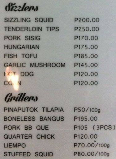 Menu at The Yard pub & bar, Parañaque