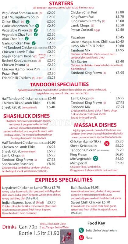 Indian Express Menu, Menu for Indian Express, Swinton, Manchester ...