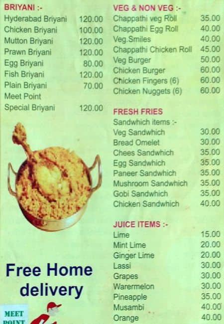 Menu at Meet Point, Chennai