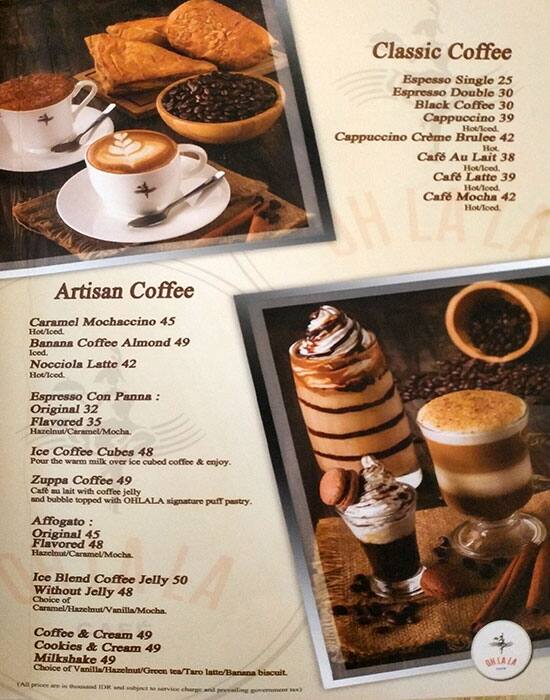 Menu at OHLALA cafe, Jakarta, Plaza Indonesia
