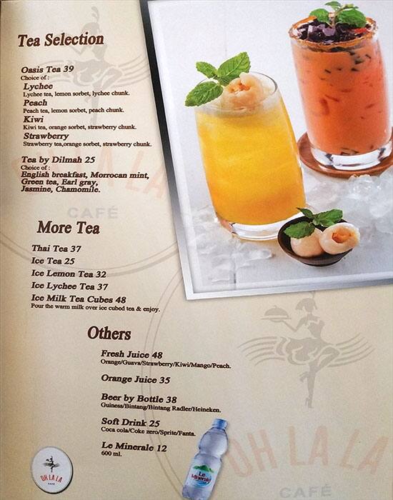 Menu at OHLALA cafe, Jakarta, Plaza Indonesia