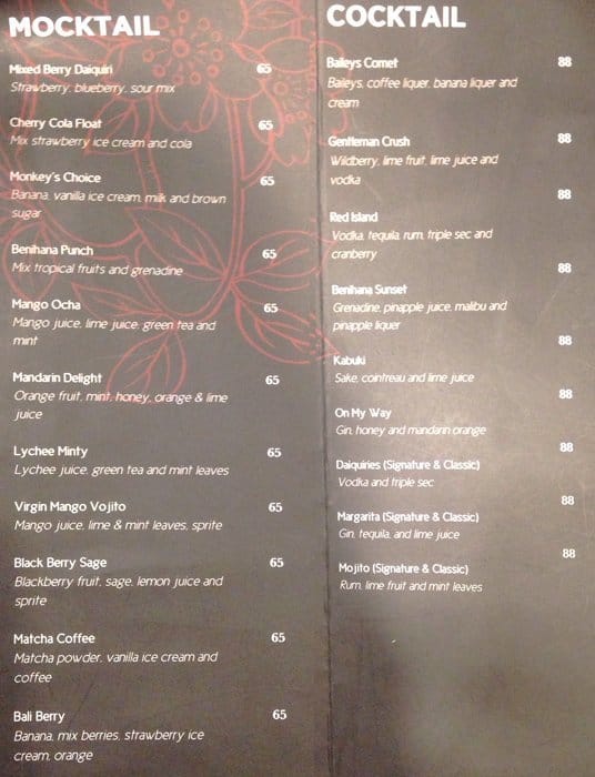 Menu at Benihana restaurant, Jakarta, Plaza Indonesia