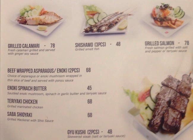 Menu at Benihana restaurant, Jakarta, Plaza Indonesia