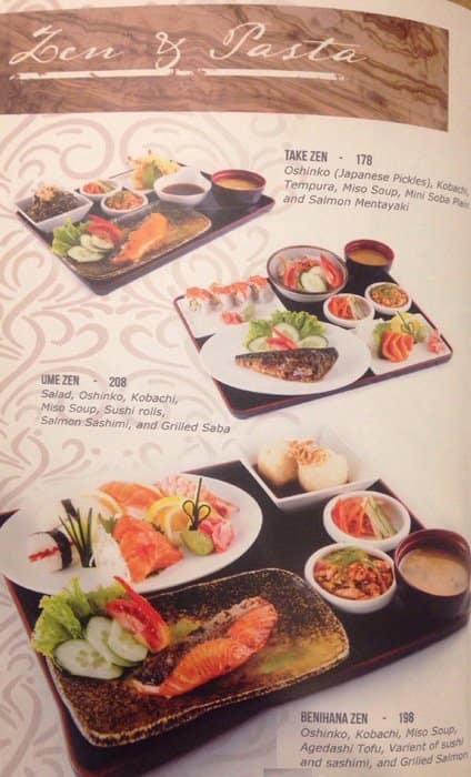 Menu at Benihana restaurant, Jakarta, Plaza Indonesia