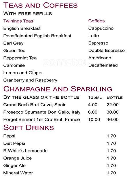 Menu at Carlton George Hotel restaurant, Glasgow