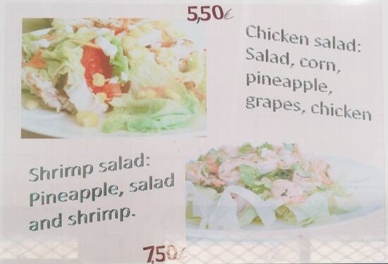 Menu at Zante restaurant, Lisbon