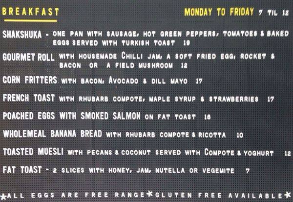 Menu at Penny University restaurant, Adelaide