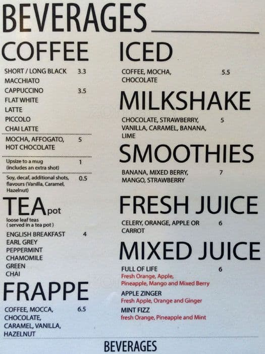 Menu at Cafe Gold Coast, Labrador, 12/300 Marine Parade